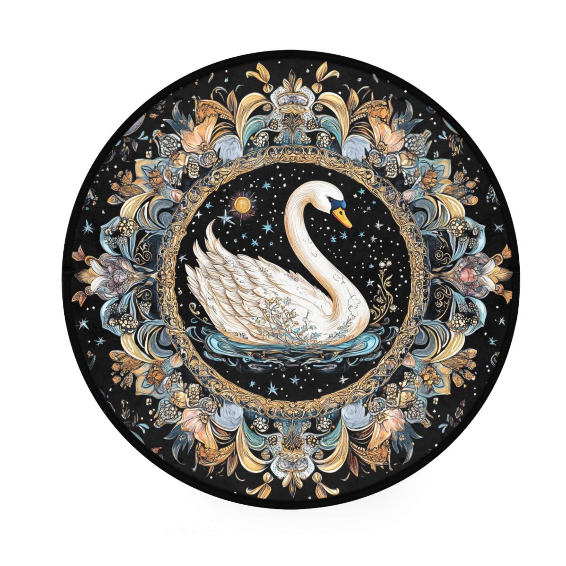 BZSMCE Round Decorative Floor Mat Mystic Swan in A Floral Universe ...