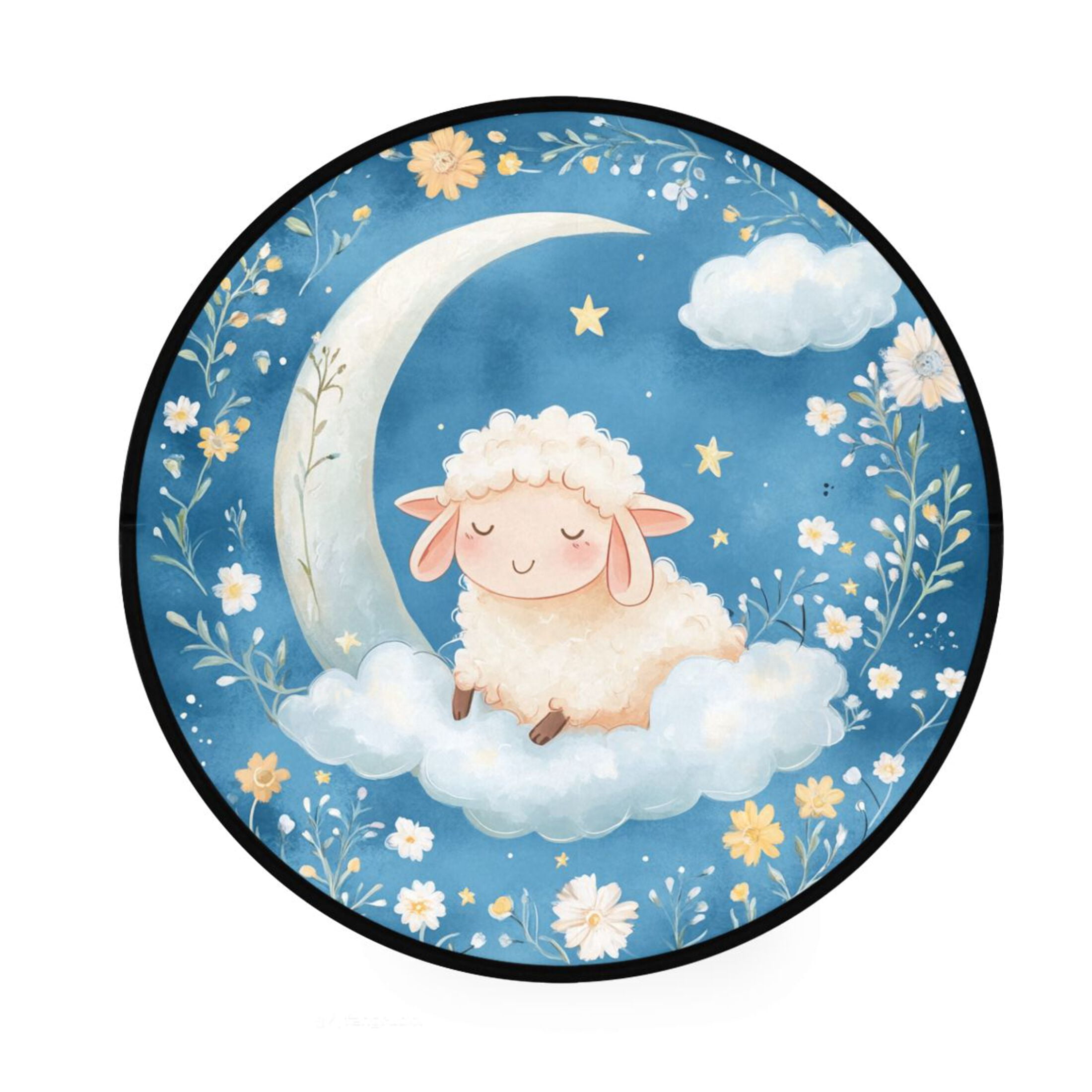 BZSMCE Round Decorative Floor Mat Sheep Resting on Clouds Pattern 36 ...