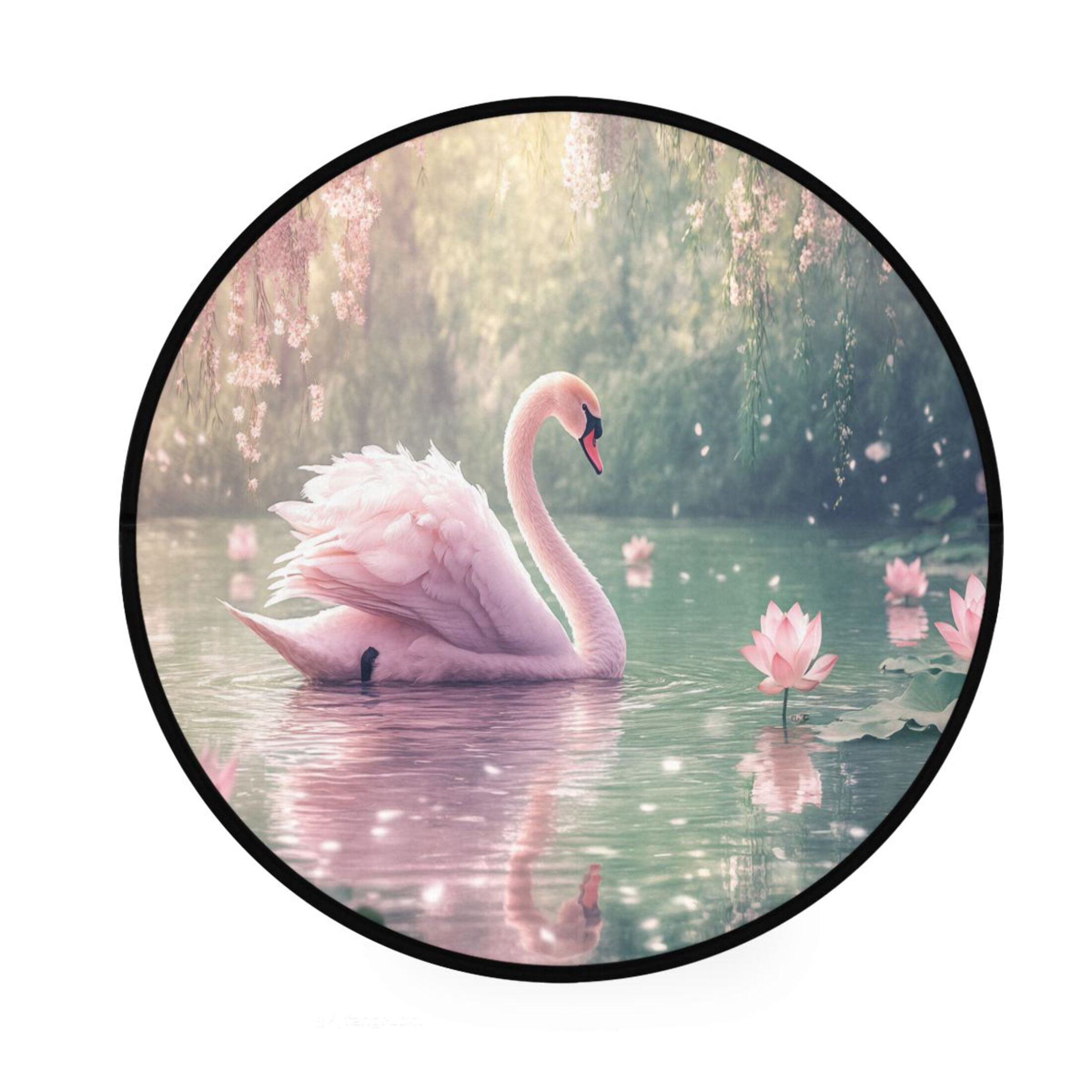 BZSMCE Round Decorative Floor Mat Swan on Pond with Flowers Pattern 36 ...