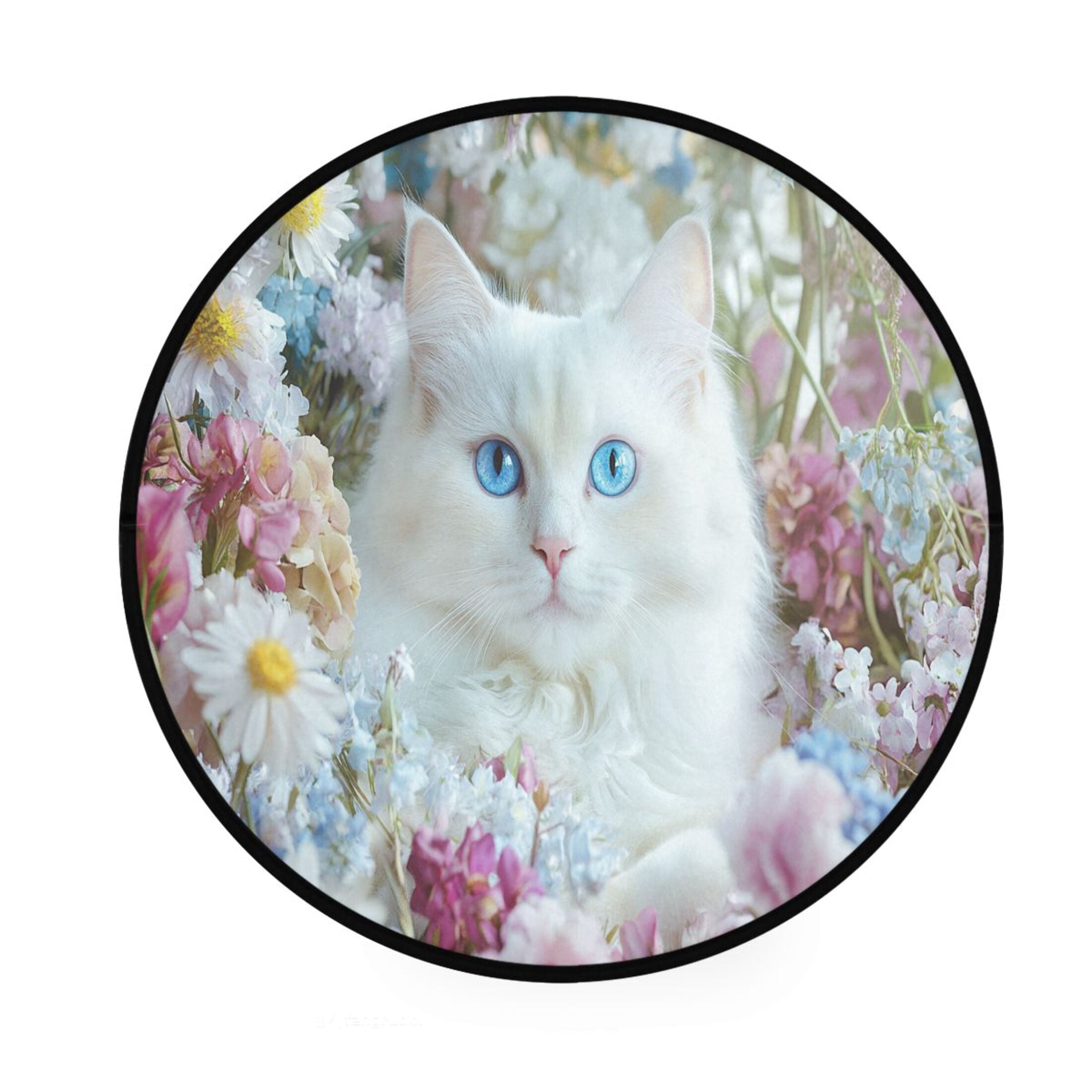 BZSMCE Round Decorative Floor Mat White Cat with Blue Eyes Pattern 36 ...