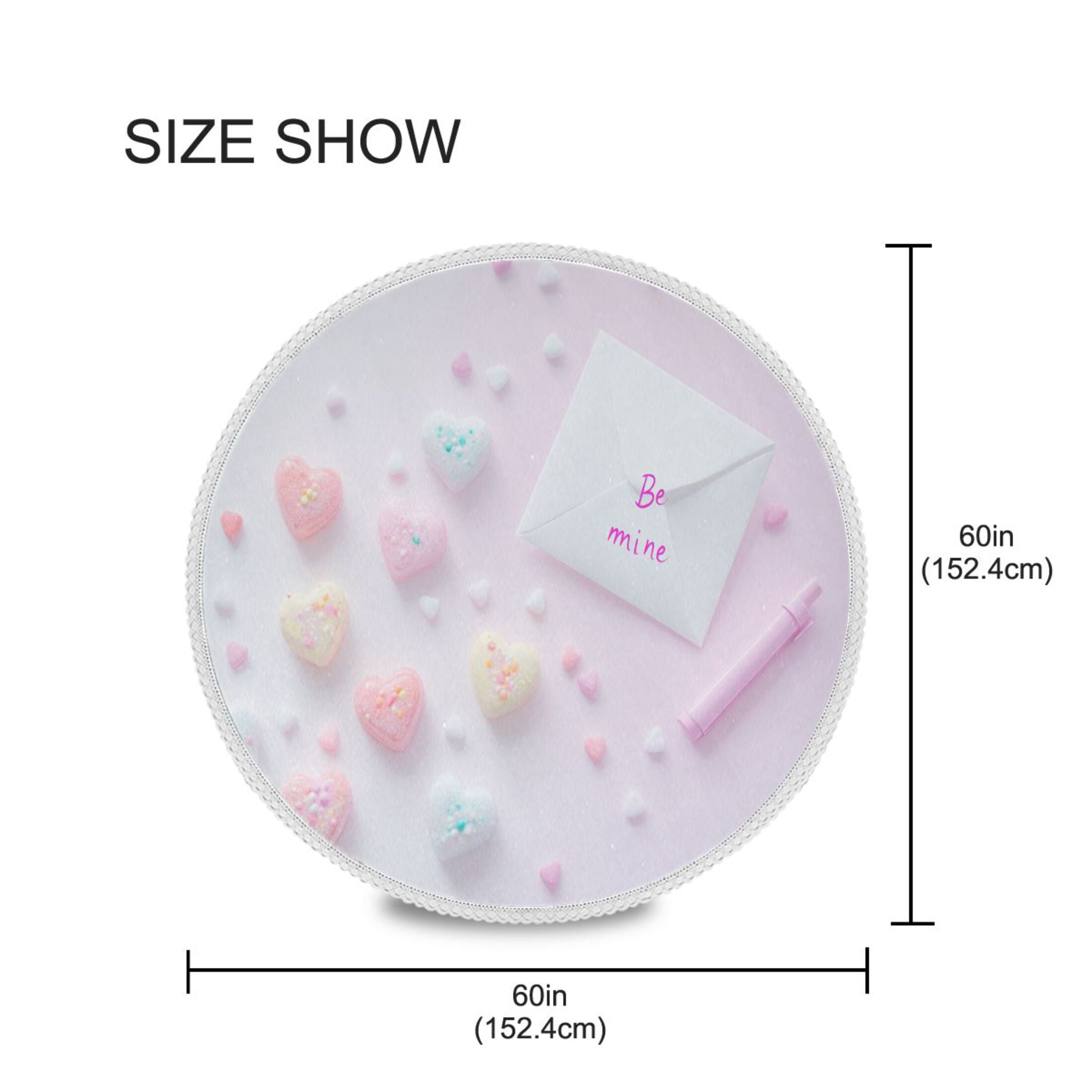 BZSMCE Round Tablecloth Candy Conversation Hearts Pattern Tableclothes ...