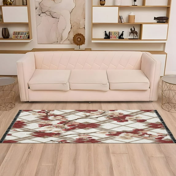 BZSMCE Runner Rug Classical Design Blossom Lattice in Soft Tones Modern ...