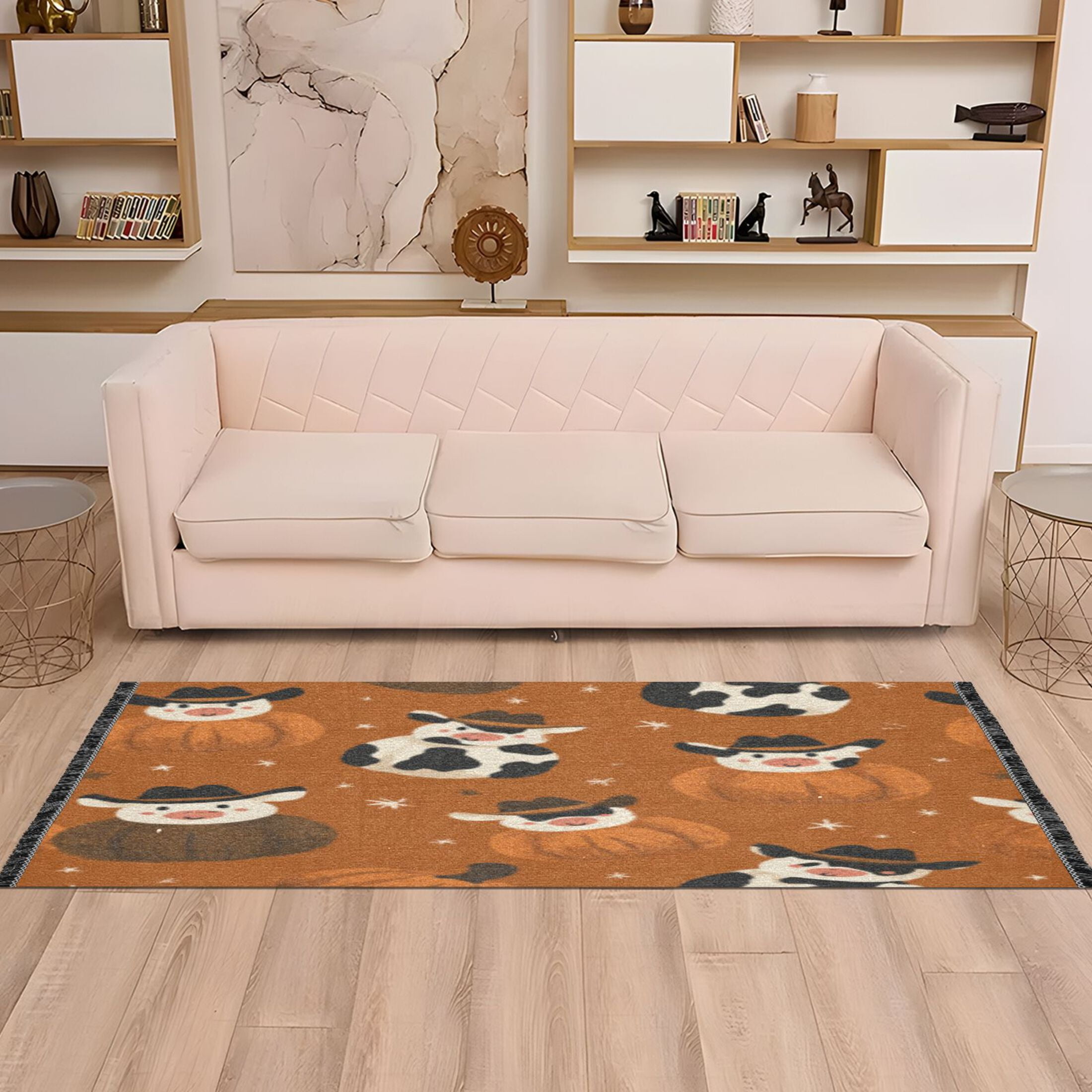 BZSMCE Runner Rug Classical Design Cowboy Pumpkin & Cow Fun Modern ...