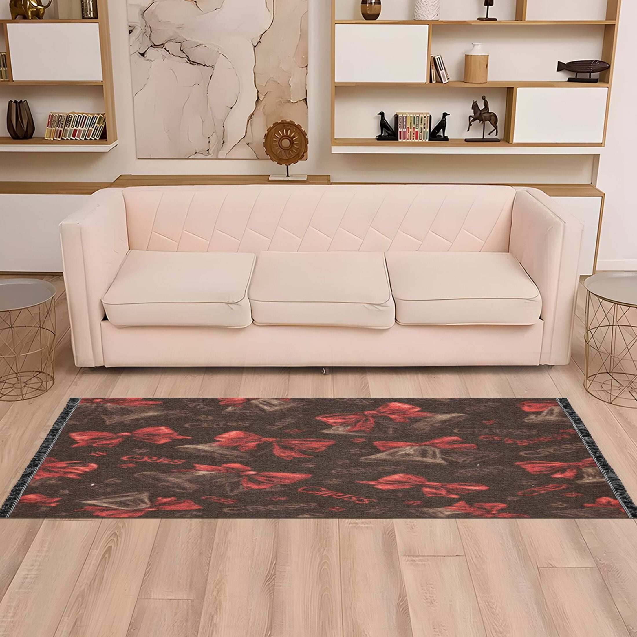 BZSMCE Runner Rug Classical Design Crimson Christmas Bow Bounty Modern ...