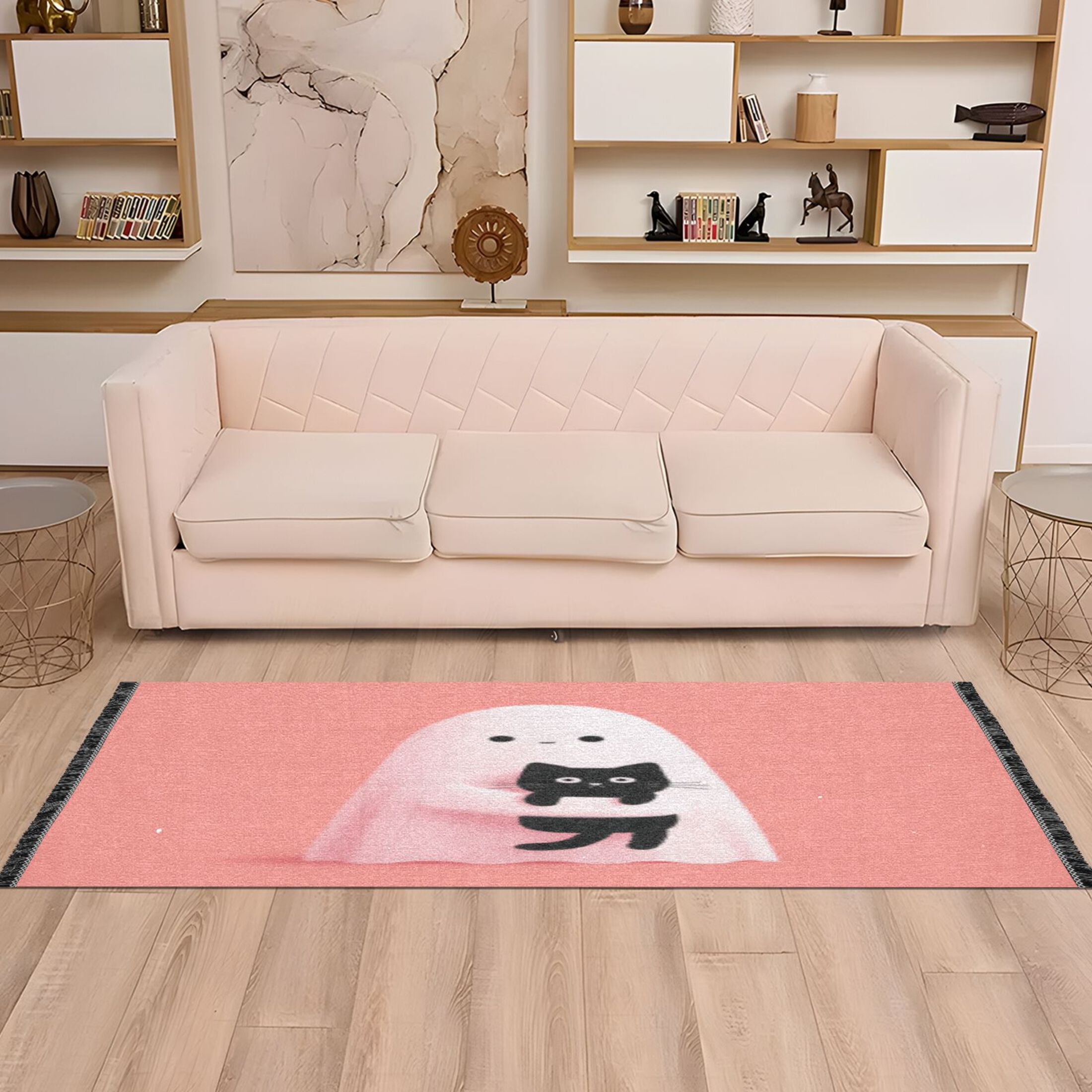 BZSMCE Runner Rug Classical Design Ghostly Cat Cuddle Modern Pattern ...