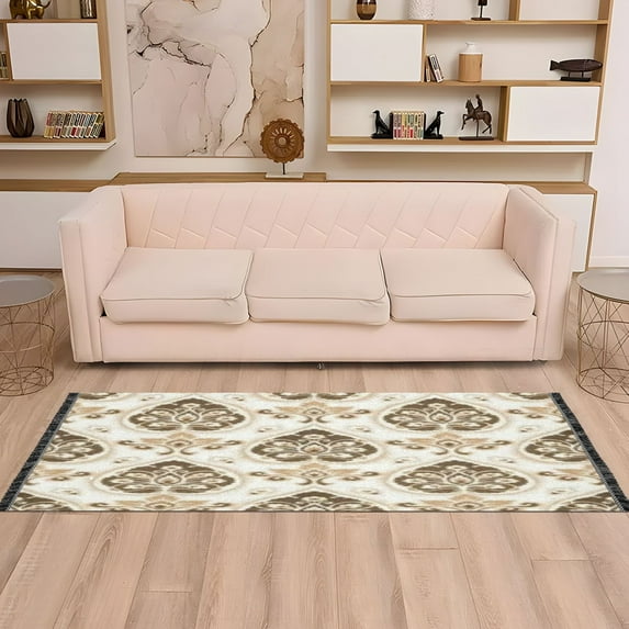 BZSMCE Runner Rug Classical Design Gold Cream Ornate Damask Modern ...