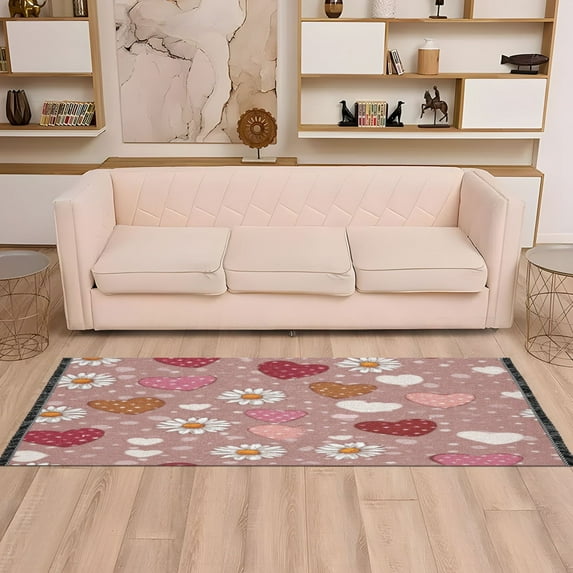 BZSMCE Runner Rug Classical Design Heart and Daisy Dotted Modern ...