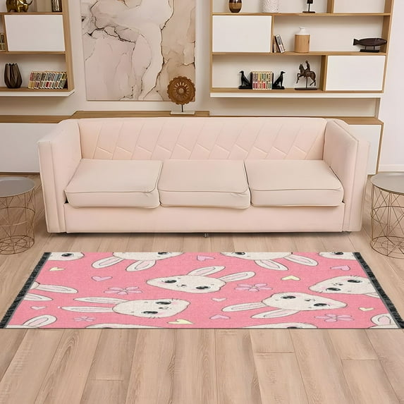 BZSMCE Runner Rug Classical Design Kawaii Bunny Pink Paradise Modern ...