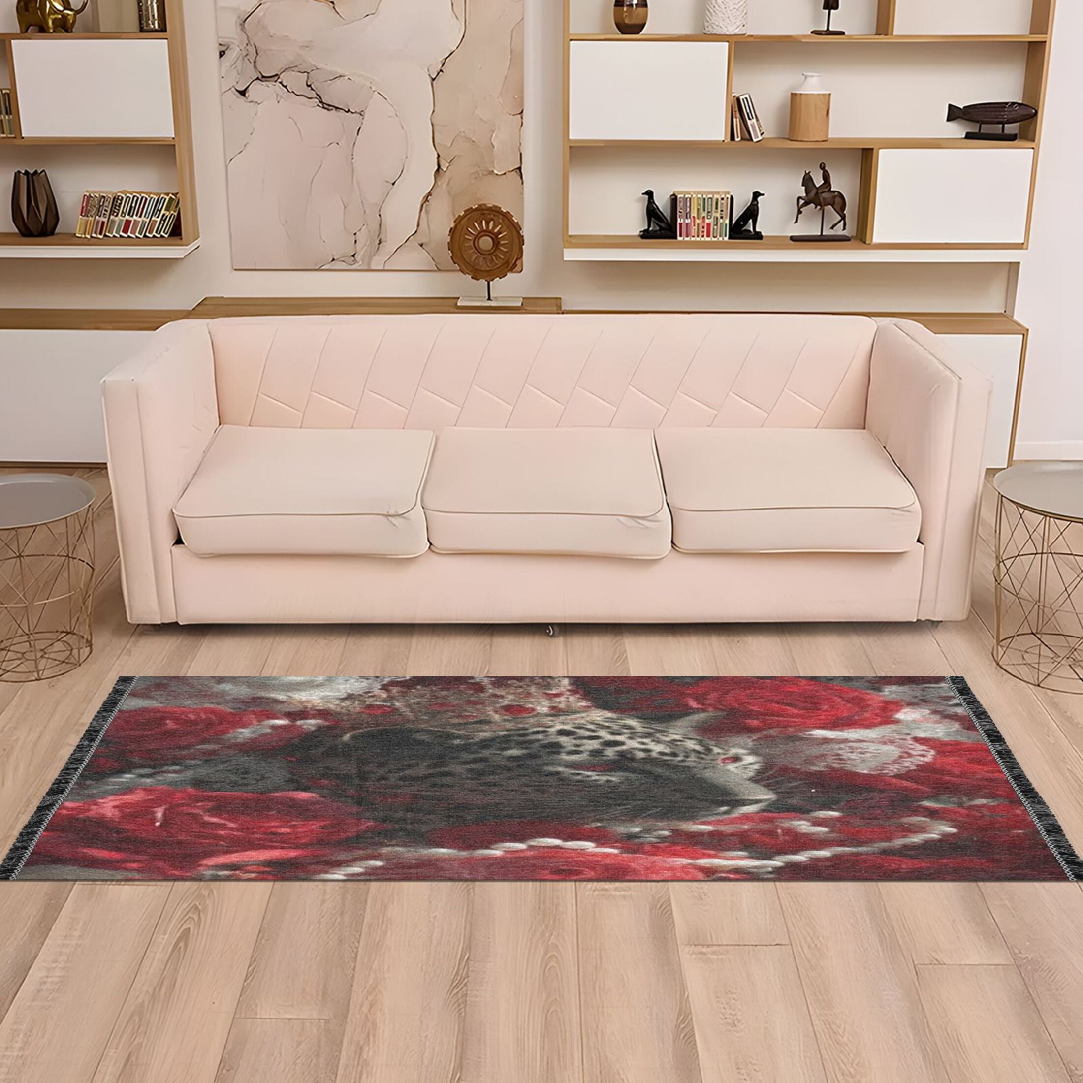 BZSMCE Runner Rug Classical Design Leopard Red Roses Crown Modern ...