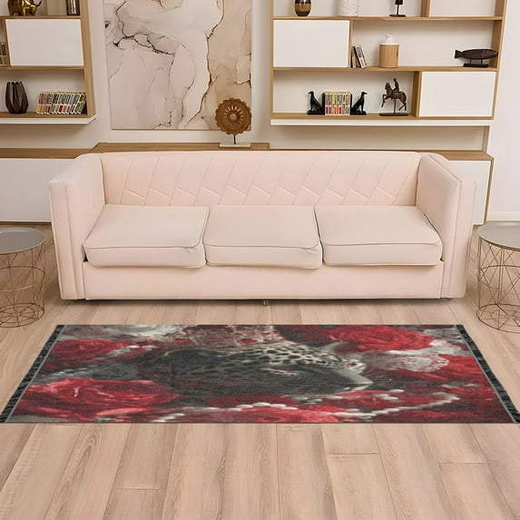 BZSMCE Runner Rug Classical Design Leopard Red Roses Crown Modern ...