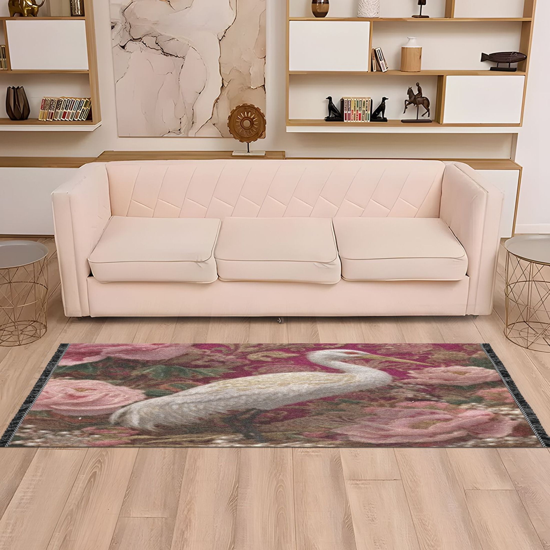 BZSMCE Runner Rug Classical Design Pearl Floral Crane Modern Pattern ...