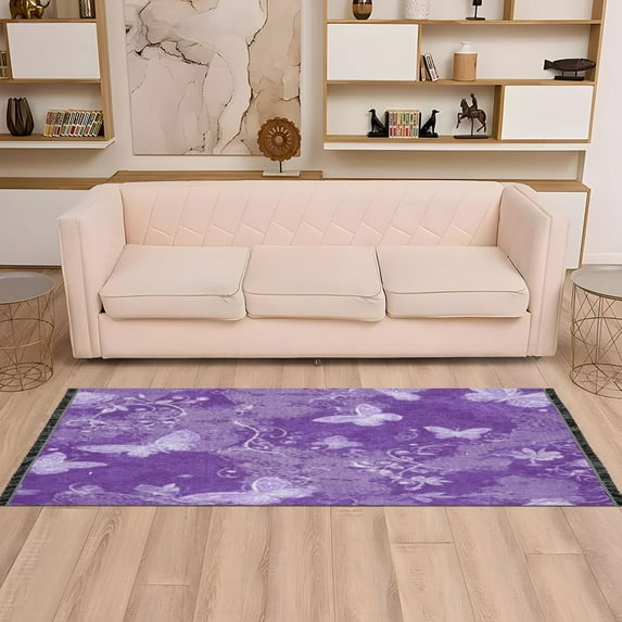 BZSMCE Runner Rug Classical Design Purple Lace Butterfly Botanical ...