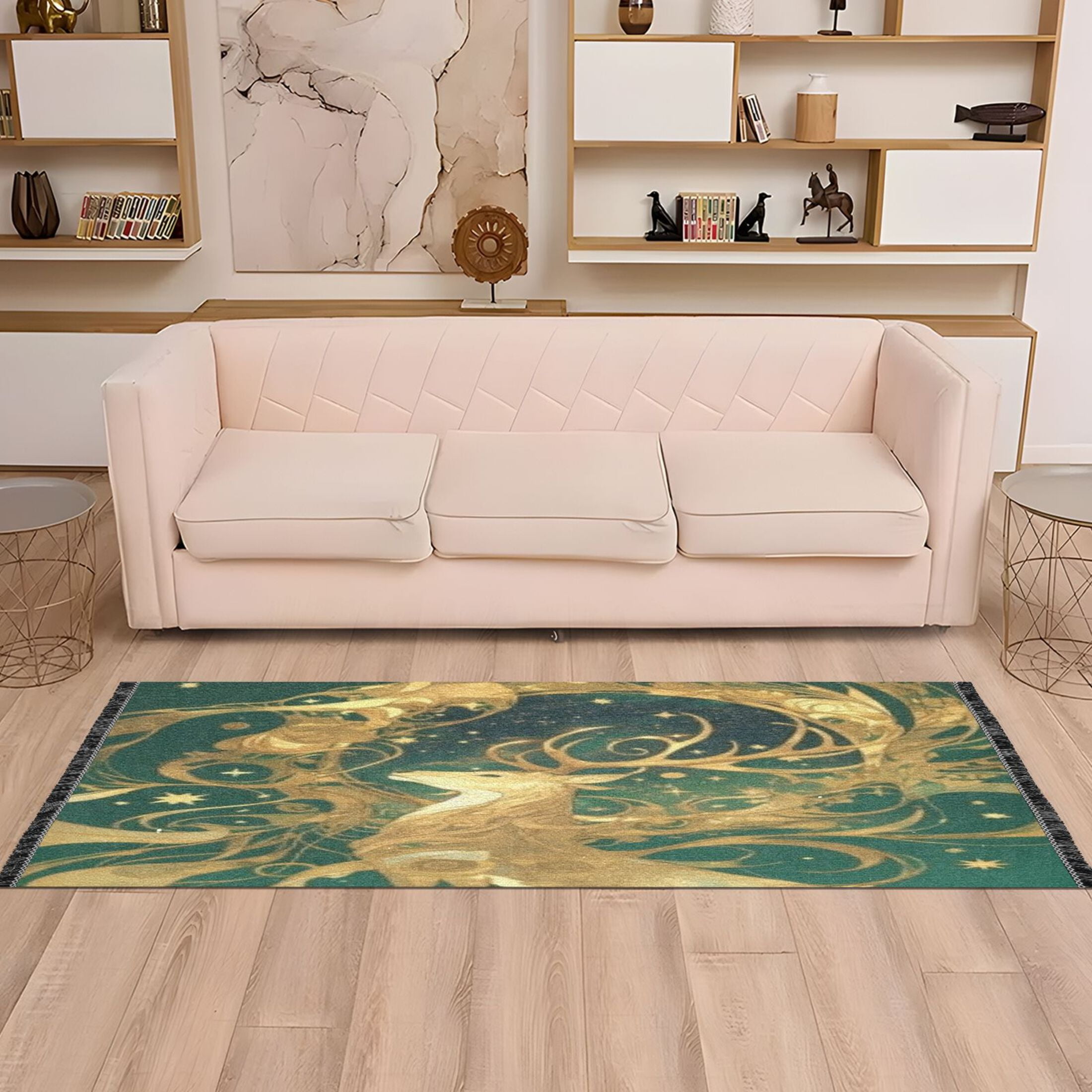BZSMCE Runner Rug Classical Design Swirl Gilded Deer Modern Pattern ...