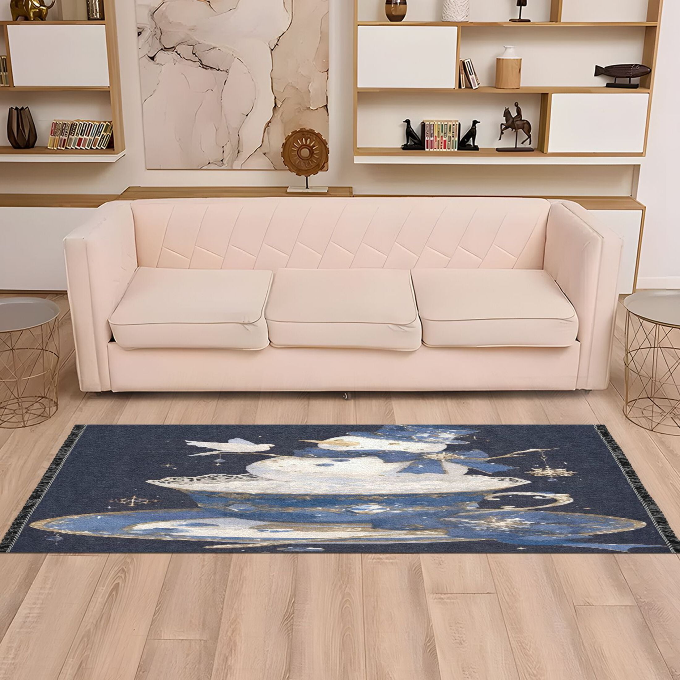 BZSMCE Runner Rug Classical Design Teacup Snowman Modern Pattern ...