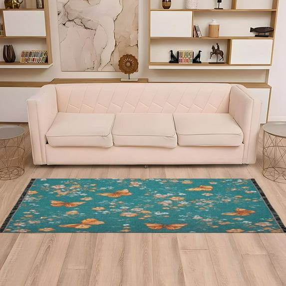 BZSMCE Runner Rug Classical Design Teal Butterfly Floral Frenzy Modern ...