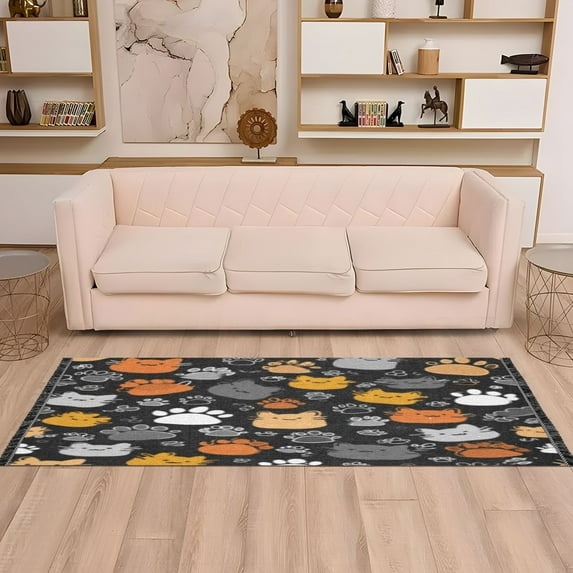 BZSMCE Runner Rug Classical Design Whimsical Cat Paw Carnival Modern ...