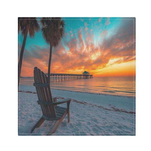 BZSMCE Satin Native Fab Cotton Dinner Napkin Beach Sunset with Pier ...