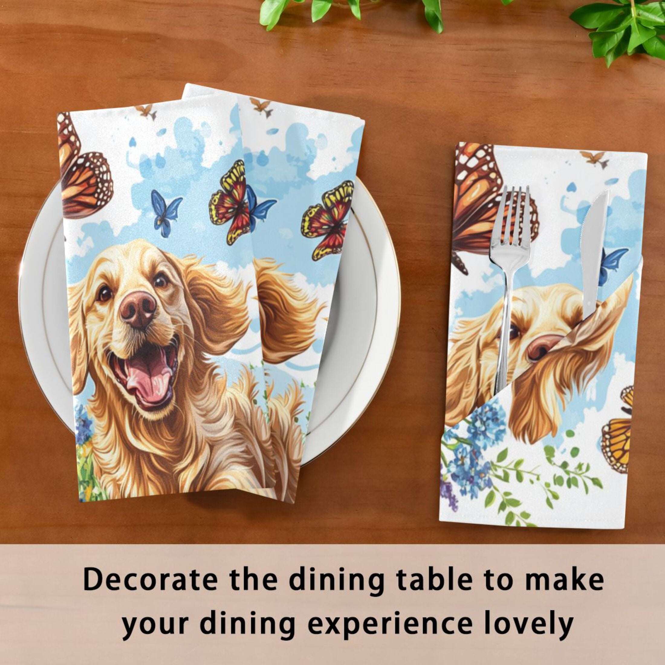 BZSMCE Satin Native Fab Cotton Dinner Napkin Dogs Playing Among Flowers ...