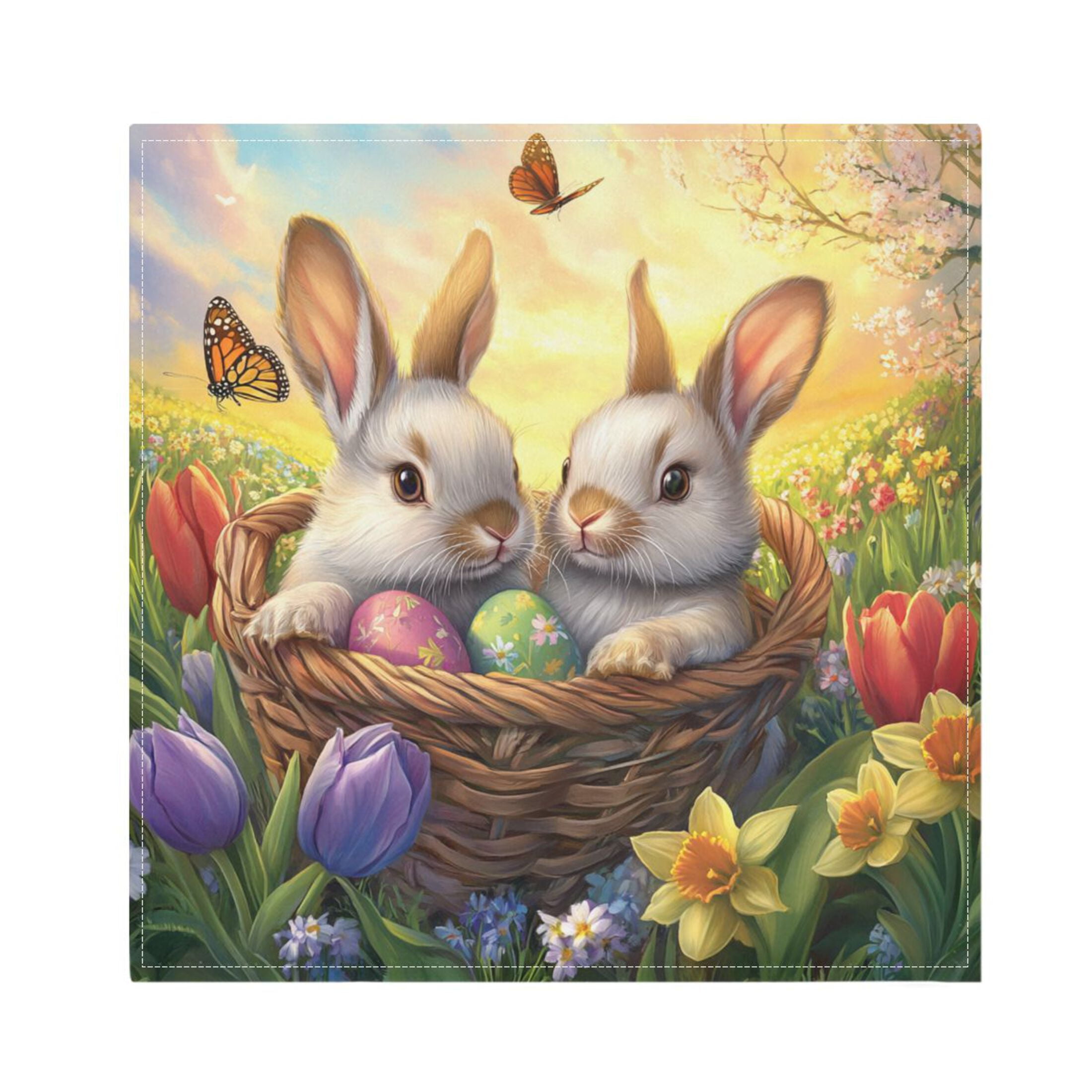BZSMCE Satin Native Fab Cotton Dinner Napkin Gray Rabbit on Easter ...