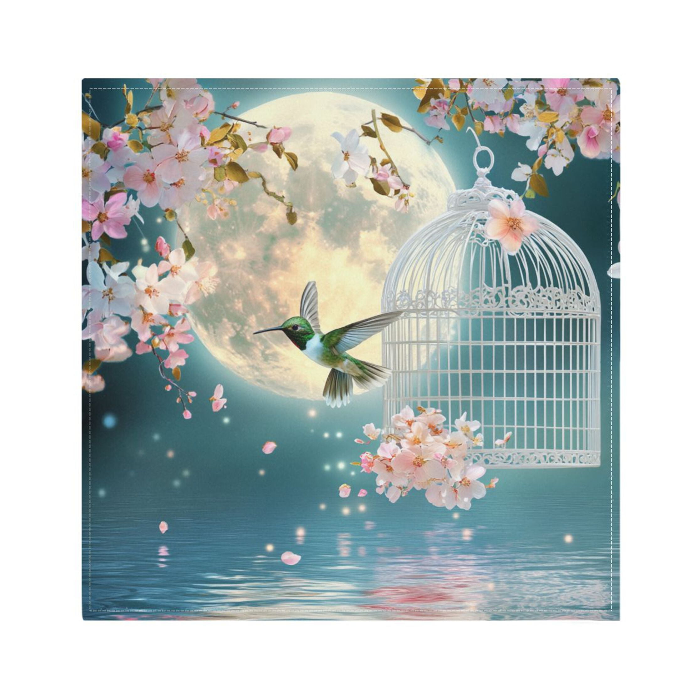 BZSMCE Satin Native Fab Cotton Dinner Napkin Hummingbird Moon Cage ...