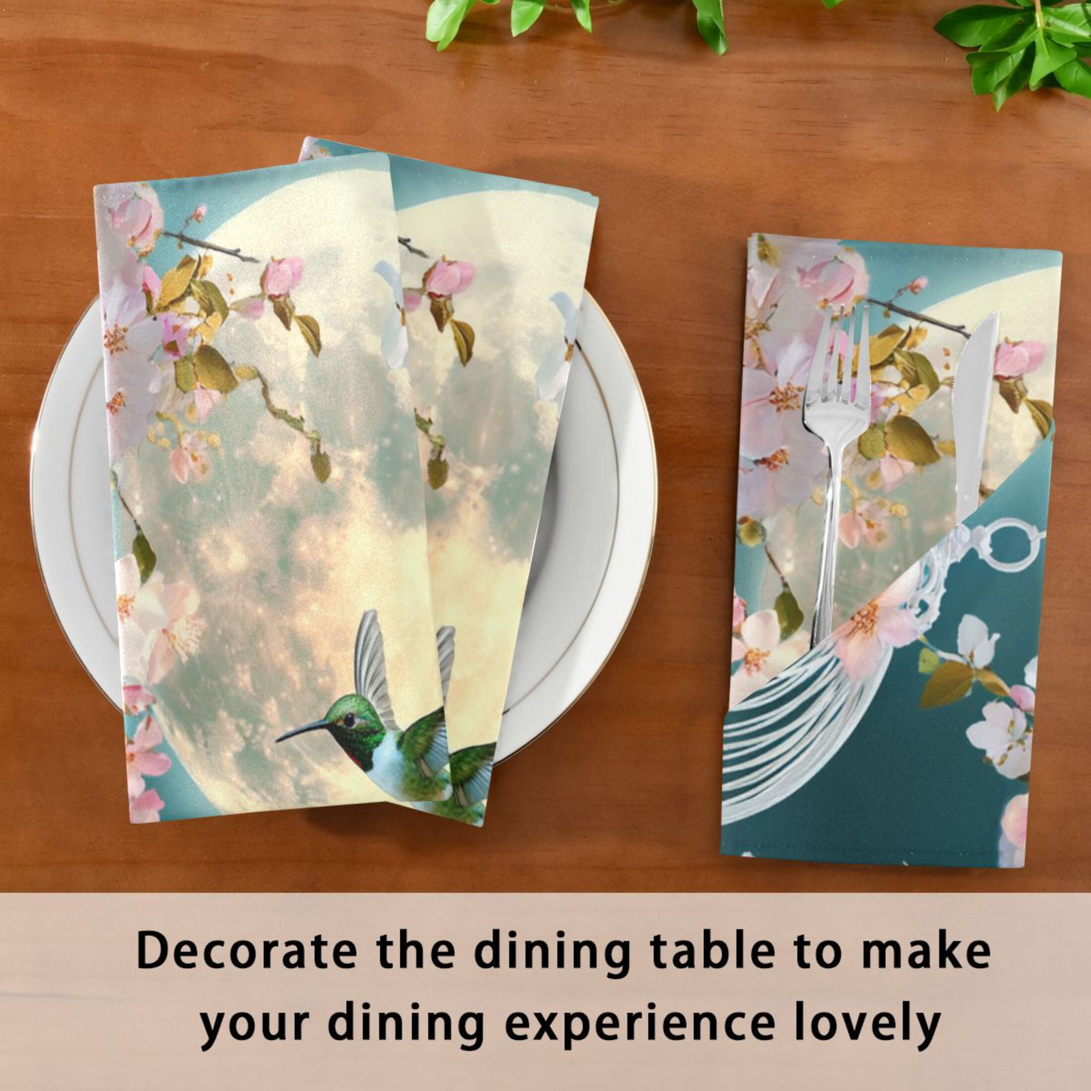 BZSMCE Satin Native Fab Cotton Dinner Napkin Hummingbird Moon Cage ...