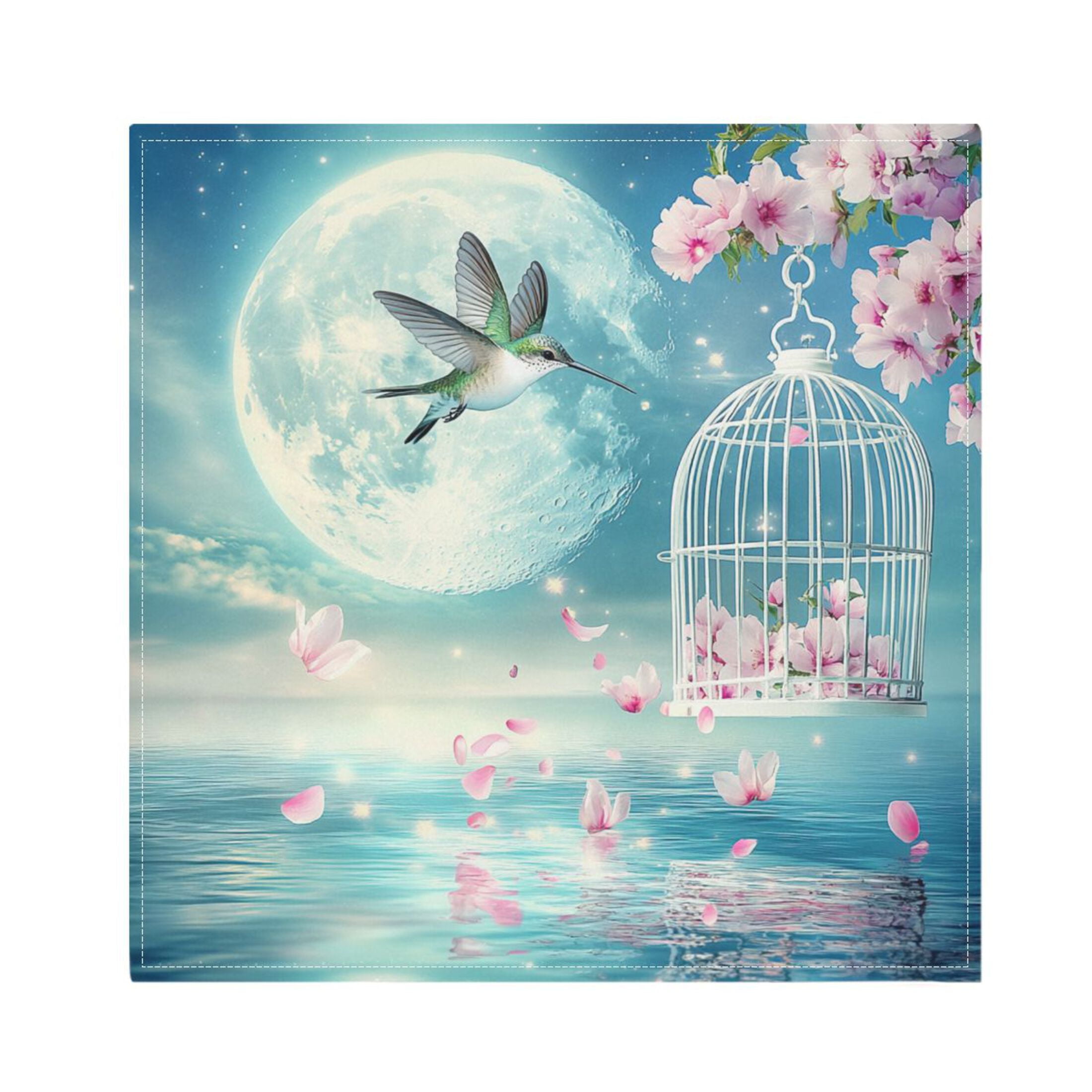 BZSMCE Satin Native Fab Cotton Dinner Napkin Hummingbird Moon Flowers ...
