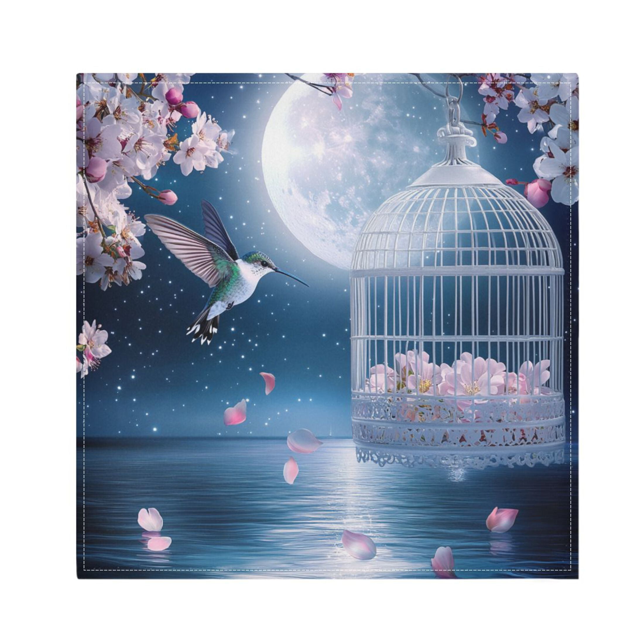 BZSMCE Satin Native Fab Cotton Dinner Napkin Hummingbird Moon Flowers ...