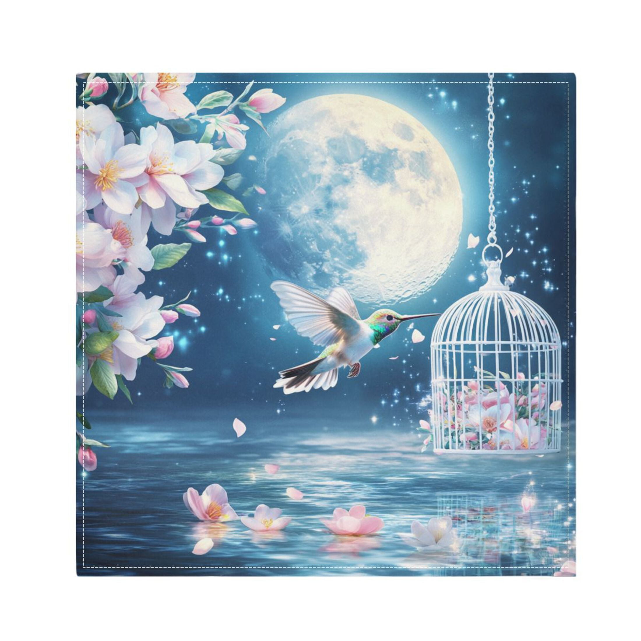 BZSMCE Satin Native Fab Cotton Dinner Napkin Hummingbird Moon Flowers ...