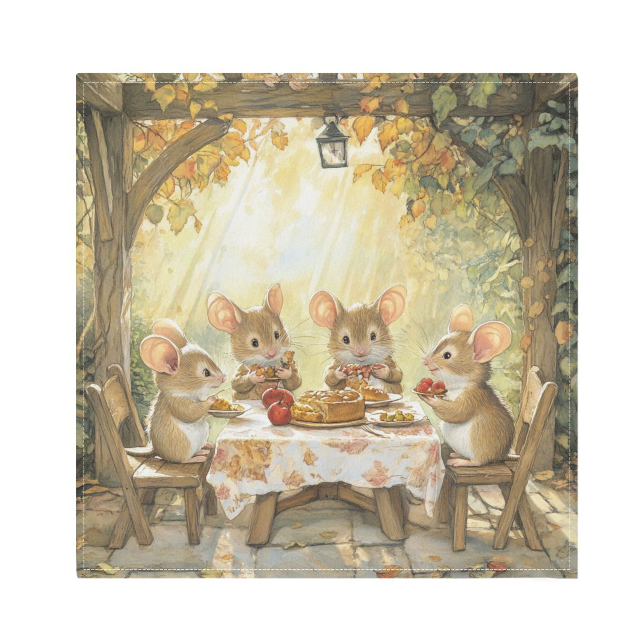 BZSMCE Satin Native Fab Cotton Dinner Napkin Mices Eating Cake Reusable ...