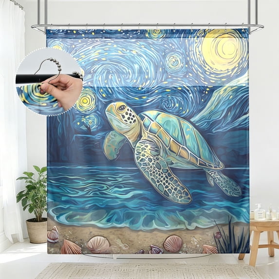 BZSMCE Sea Turtle Seashells Moon Pattern Bathroom Shower Curtain Set ...