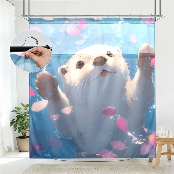 BZSMCE Serene Petal Otter Pattern Bathroom Shower Curtain Set with ...