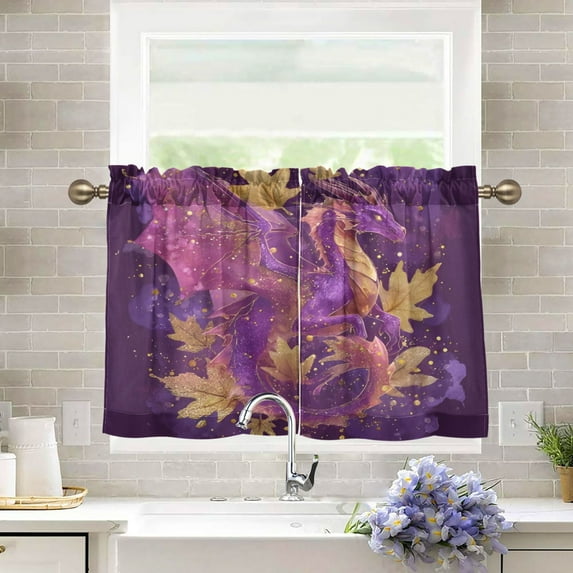BZSMCE Set of 2 Pieces Kitchen Window Curtain Fashion Autumn Purple ...
