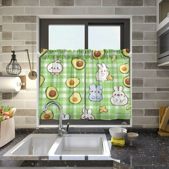 BZSMCE Set of 2 Pieces Kitchen Window Curtain Fashion Avocado Bunny ...