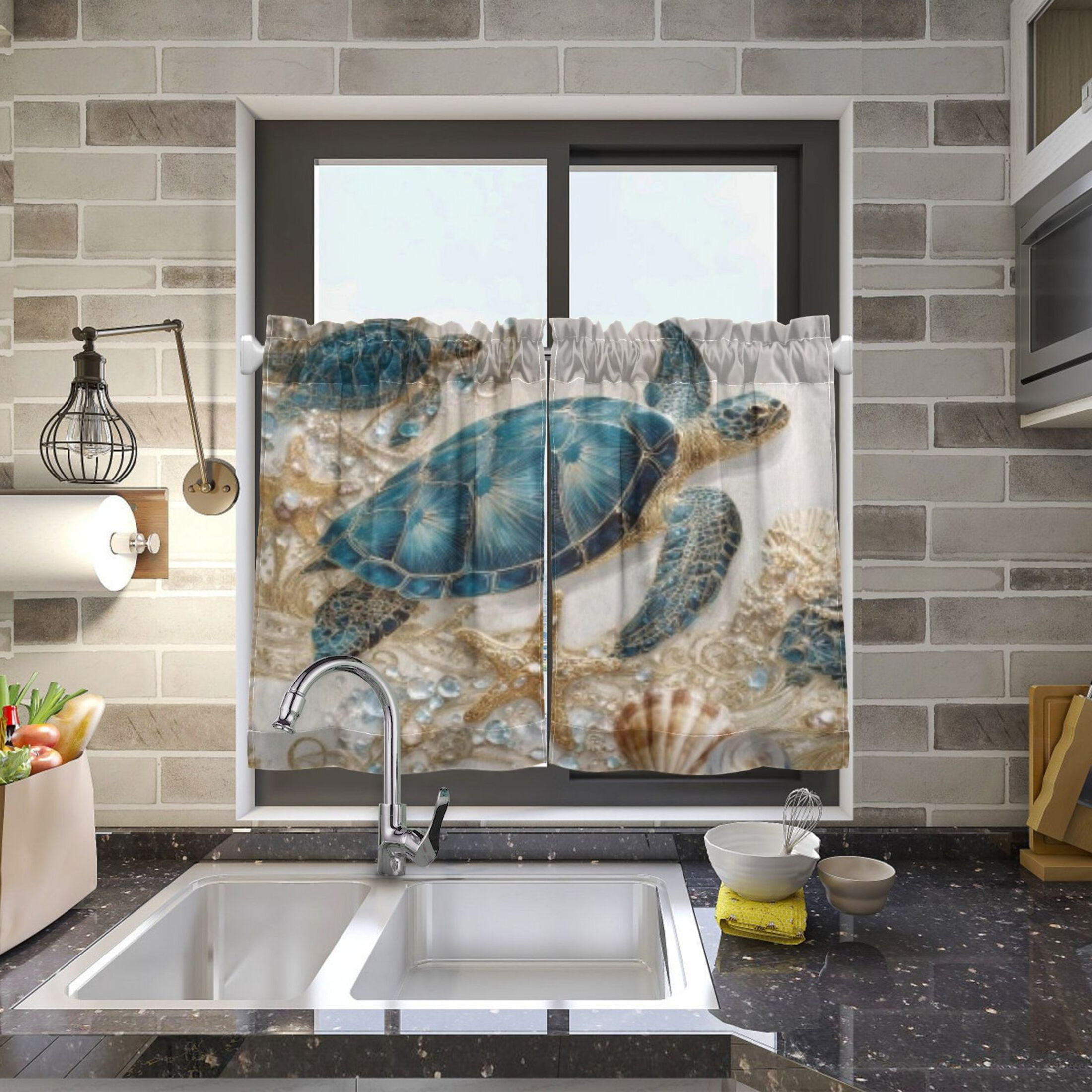 BZSMCE Set of 2 Pieces Kitchen Window Curtain Fashion Azure Jeweled ...