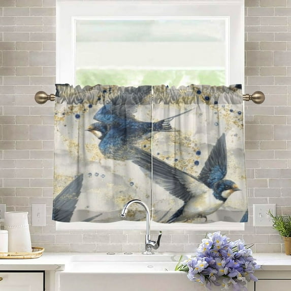 BZSMCE Set of 2 Pieces Kitchen Window Curtain Fashion Azure Swallows ...