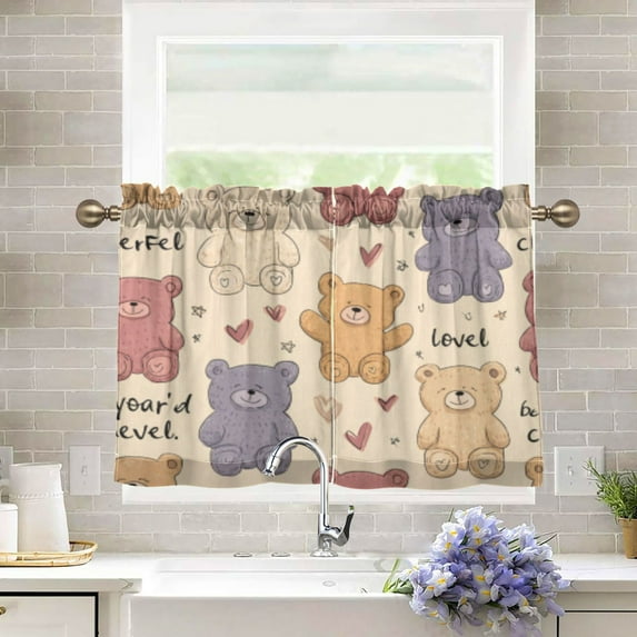 BZSMCE Set of 2 Pieces Kitchen Window Curtain Fashion Bear Heartbeat ...