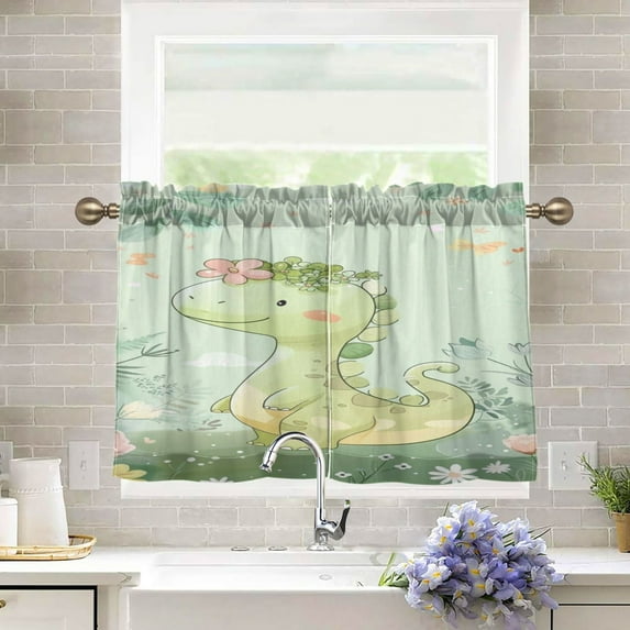 BZSMCE Set of 2 Pieces Kitchen Window Curtain Fashion Blossom Green ...