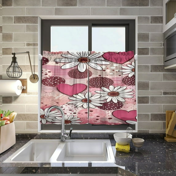 BZSMCE Set of 2 Pieces Kitchen Window Curtain Fashion Blossom Heart ...
