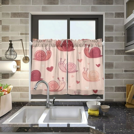 BZSMCE Set of 2 Pieces Kitchen Window Curtain Fashion Blush Snail Heart ...