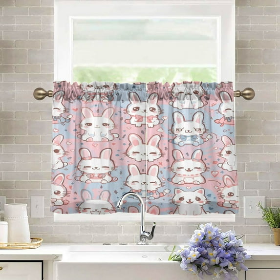 BZSMCE Set of 2 Pieces Kitchen Window Curtain Fashion Bunny Bunch ...