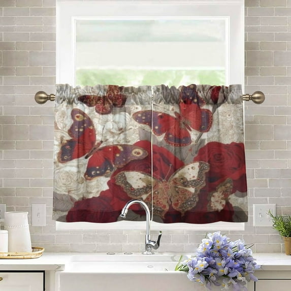 BZSMCE Set of 2 Pieces Kitchen Window Curtain Fashion Butterfly Cluster ...