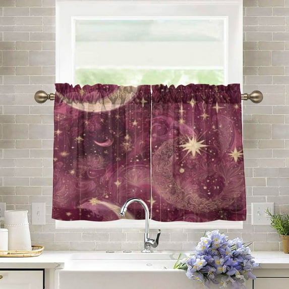 BZSMCE Set of 2 Pieces Kitchen Window Curtain Fashion Celestial Moon ...