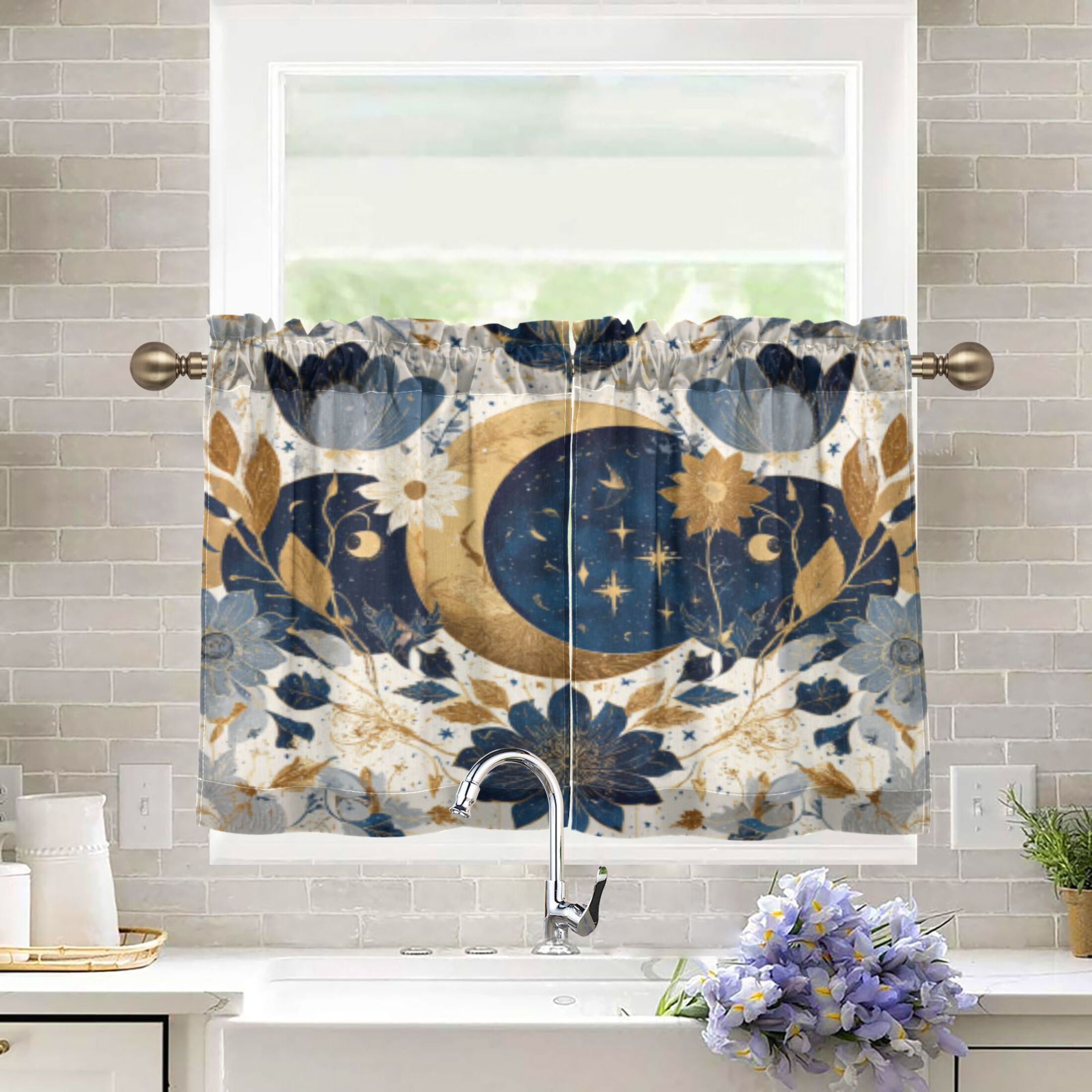 BZSMCE Set of 2 Pieces Kitchen Window Curtain Fashion Celestial Petal ...