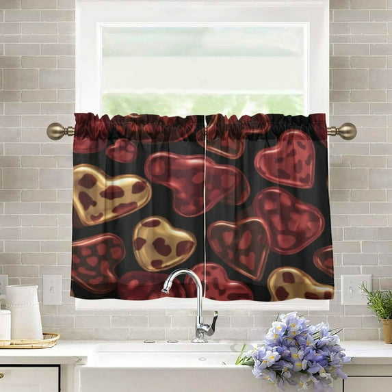 BZSMCE Set of 2 Pieces Kitchen Window Curtain Fashion Chocolate Heart ...