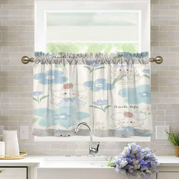 BZSMCE Set of 2 Pieces Kitchen Window Curtain Fashion Cloud Bunny Smile ...