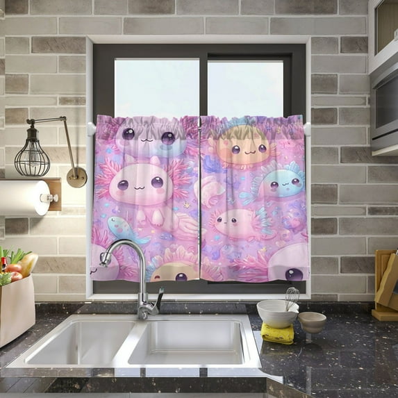 BZSMCE Set of 2 Pieces Kitchen Window Curtain Fashion Colored Cute Fish ...