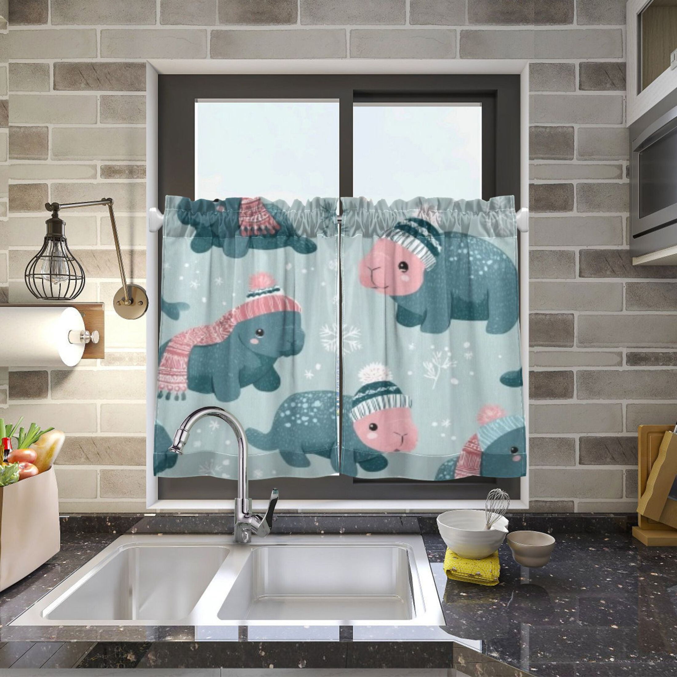 BZSMCE Set of 2 Pieces Kitchen Window Curtain Fashion Cozy Woolly ...