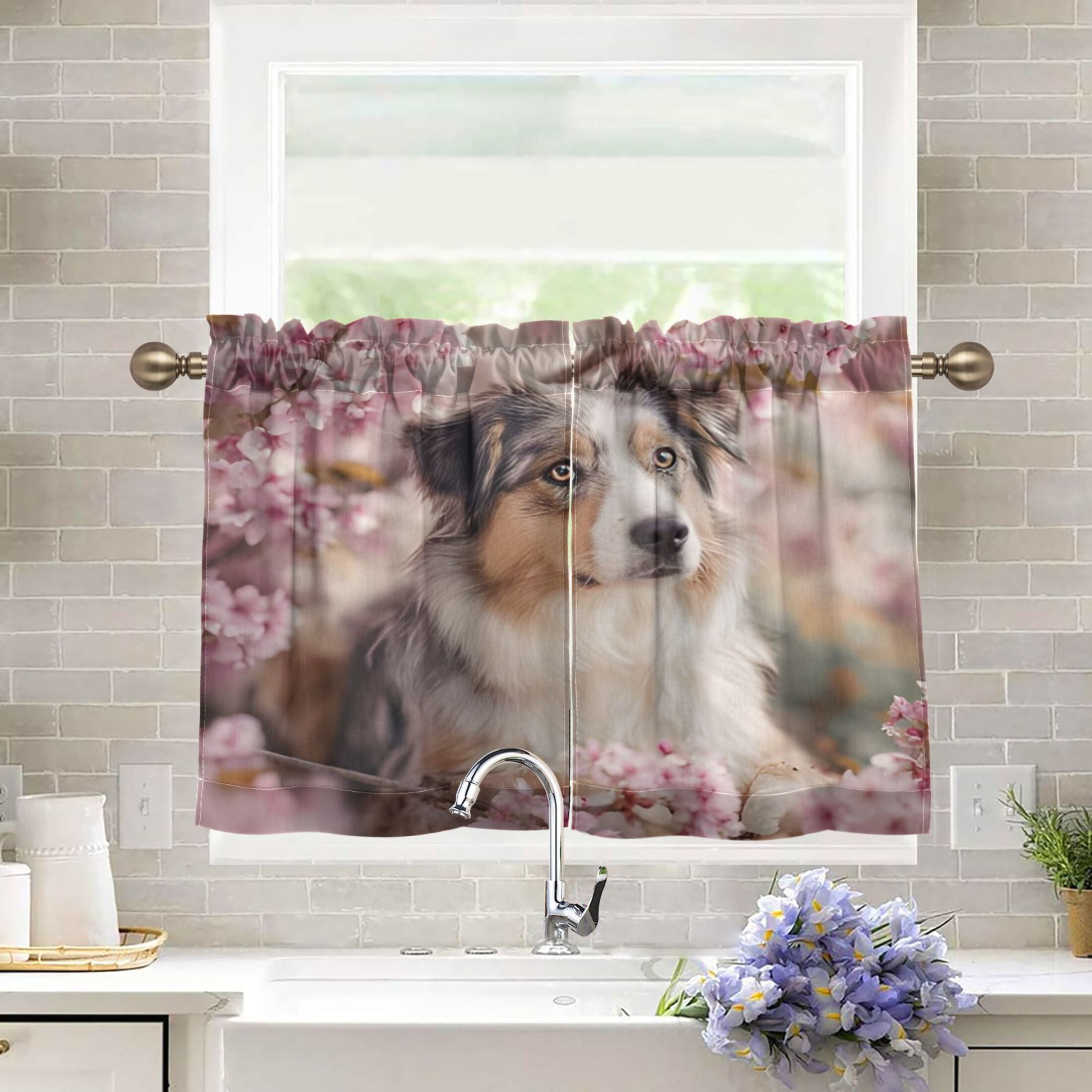 BZSMCE Set of 2 Pieces Kitchen Window Curtain Fashion Dense Blossom ...