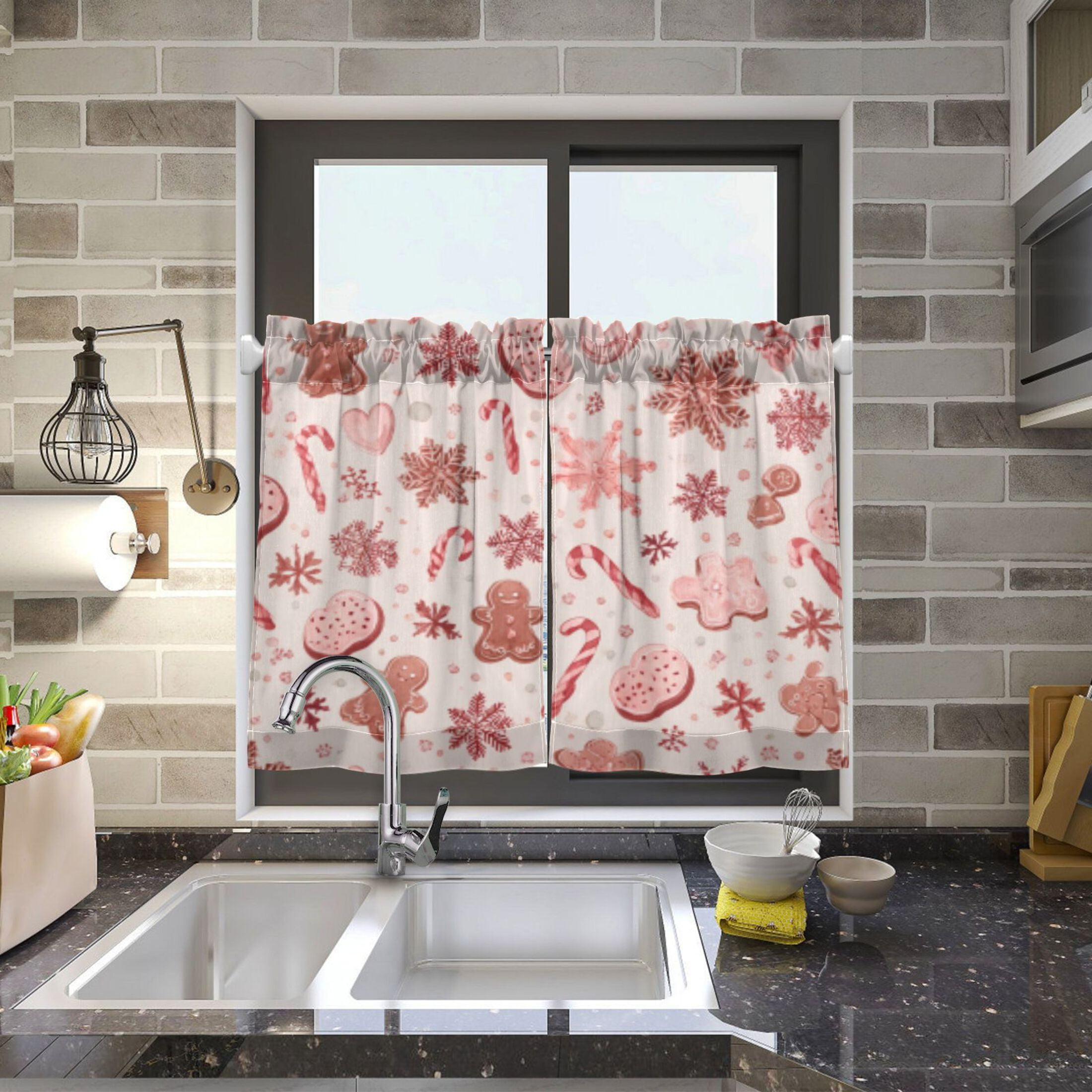 BZSMCE Set of 2 Pieces Kitchen Window Curtain Fashion Festive Cookie ...