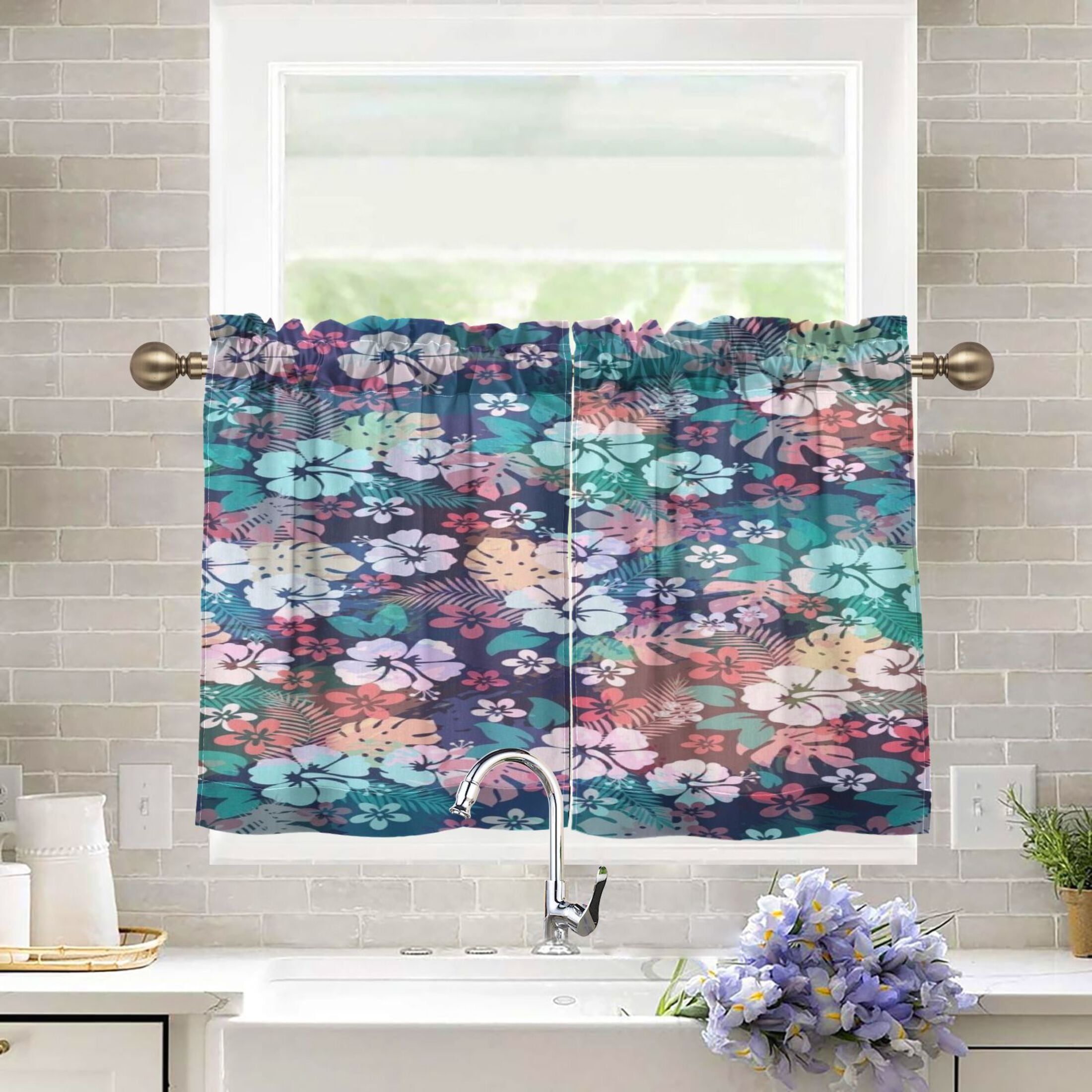 BZSMCE Set of 2 Pieces Kitchen Window Curtain Fashion Floral Fantasy ...